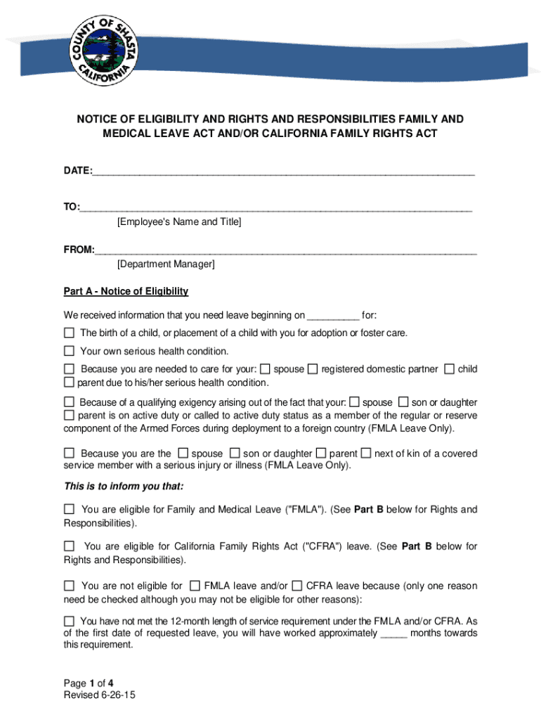 Fillable Online FMLA - Notice of Eligibility and Rights and ...