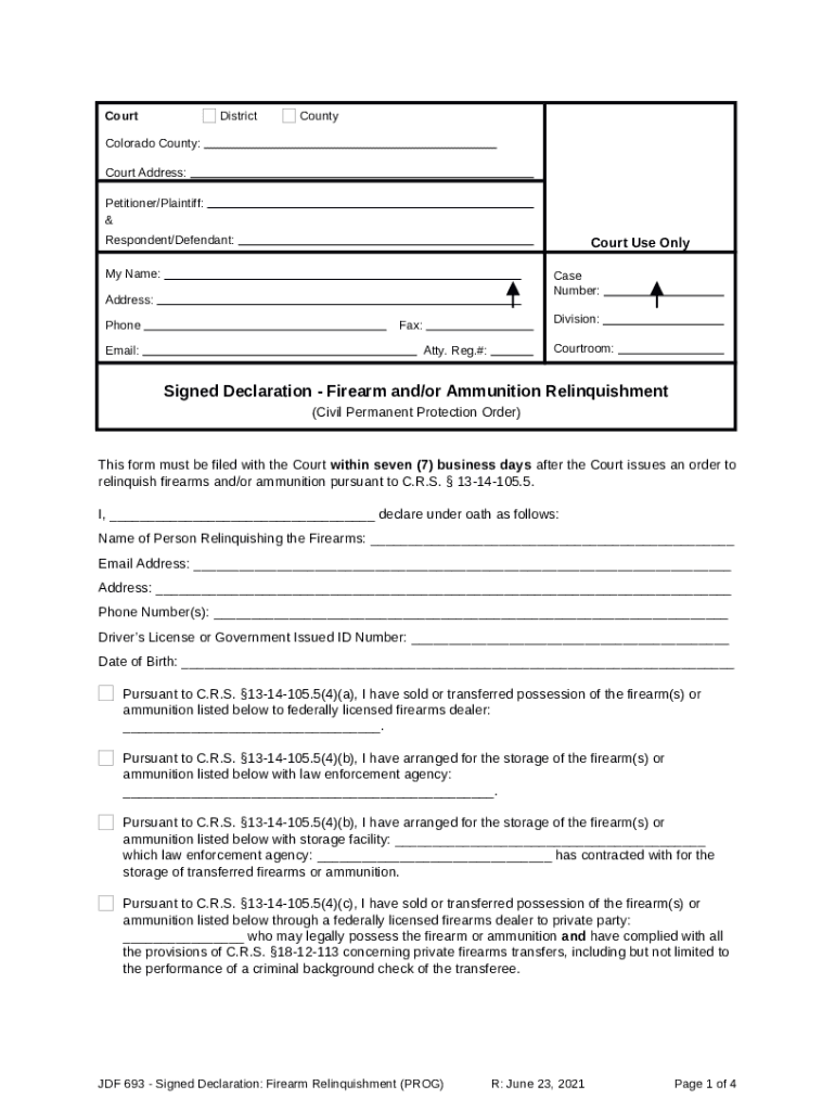Affidavit of Relinquishment of Firearms and/or Ammunition Doc Template ...