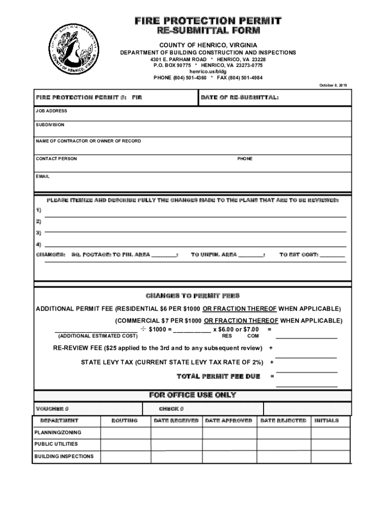Fillable Online Fire Protection System Application - Henrico County ...