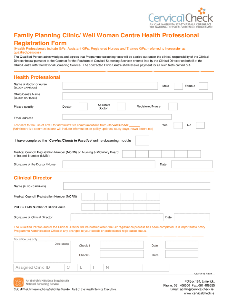 Fillable Online Family Planning Clinic or Well Woman Centre - Health ...