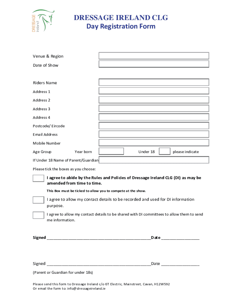 Fillable Online DRESSAGE IRELAND CLG Day Registration Form Fax Email ...