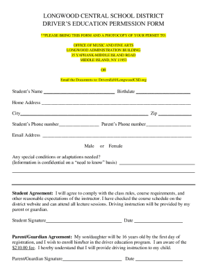 Fillable Online DRIVERS EDUCATION PERMISSION FORM Fax Email Print ...