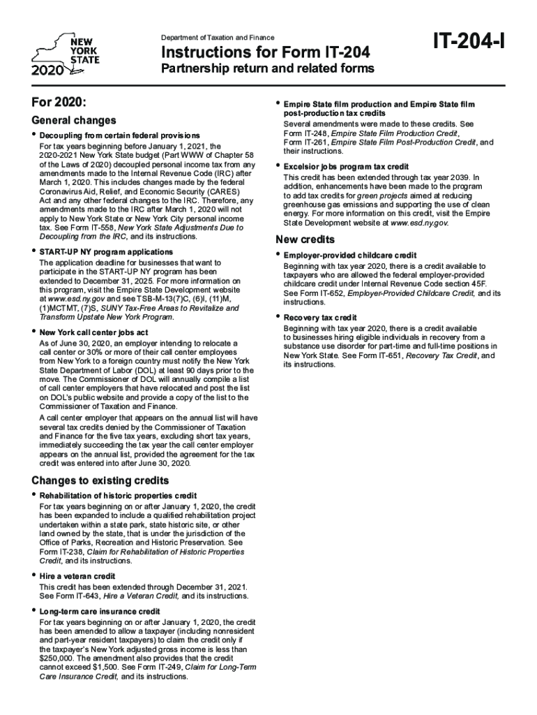 Fillable Online Download Instructions for Form IT-204 Partnership ...