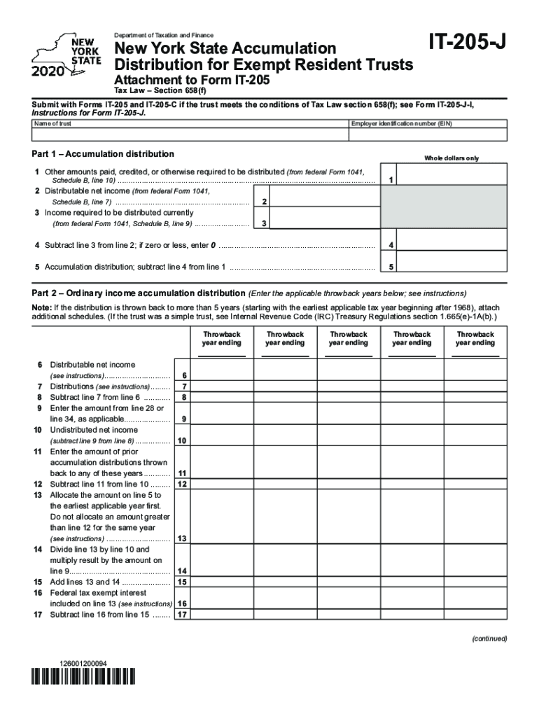 Fillable Online Form IT-205-JNew York State Accumulation Distribution ...