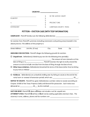 Fillable Online PETITION EVICTION CASE (WITH TEDP INFORMATION) Fax ...