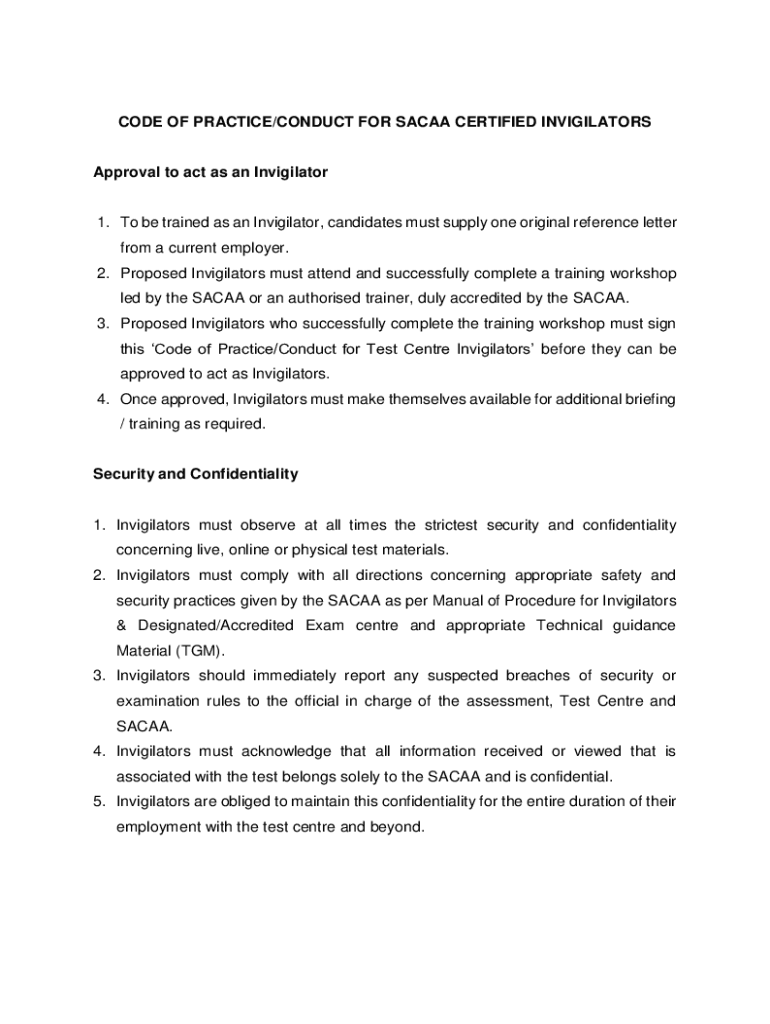 Fillable Online PDF code of practice/conduct for sacaa certified invigilators Fax Email Print ...