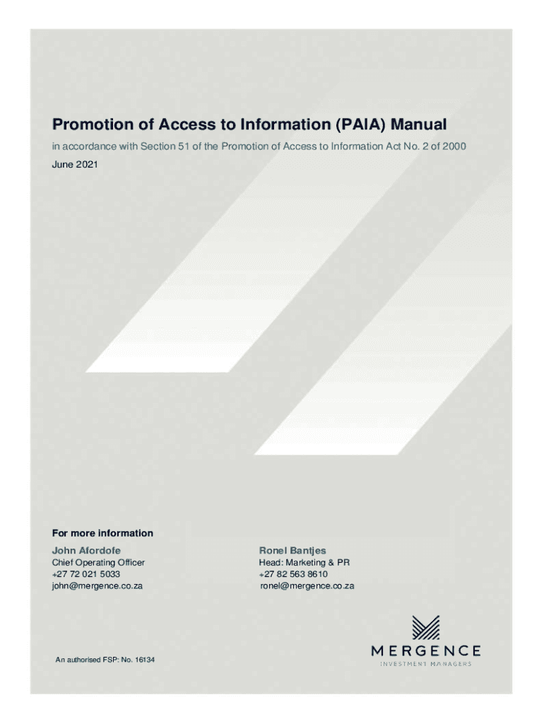 Fillable Online Promotion of Access to Information (PAIA) Manual. in ...