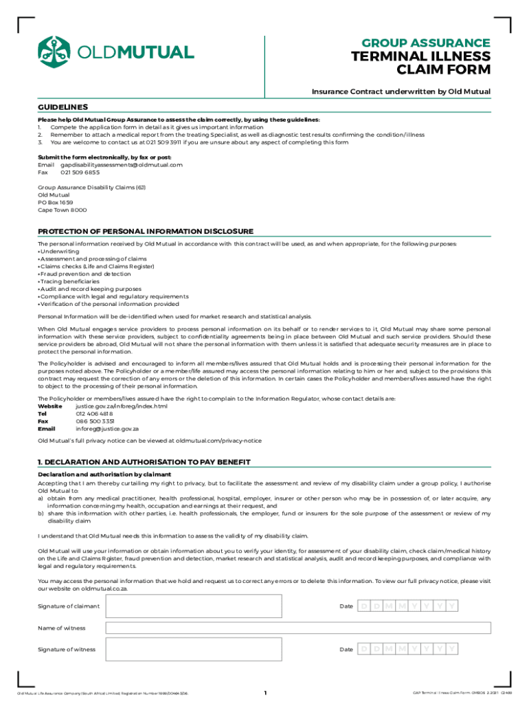 Fillable Online Please help Old Mutual Group Assurance to assess the ...