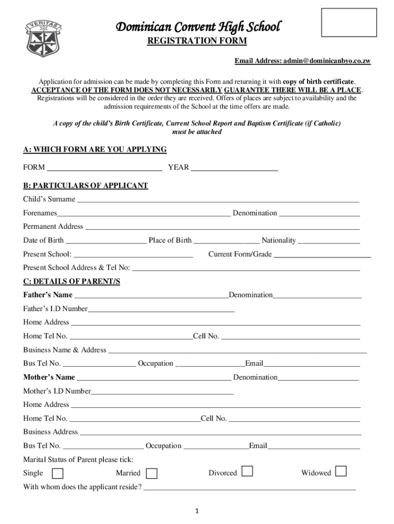 Fillable Online Application Process - Dominican Convent High School Fax Email Print - pdfFiller