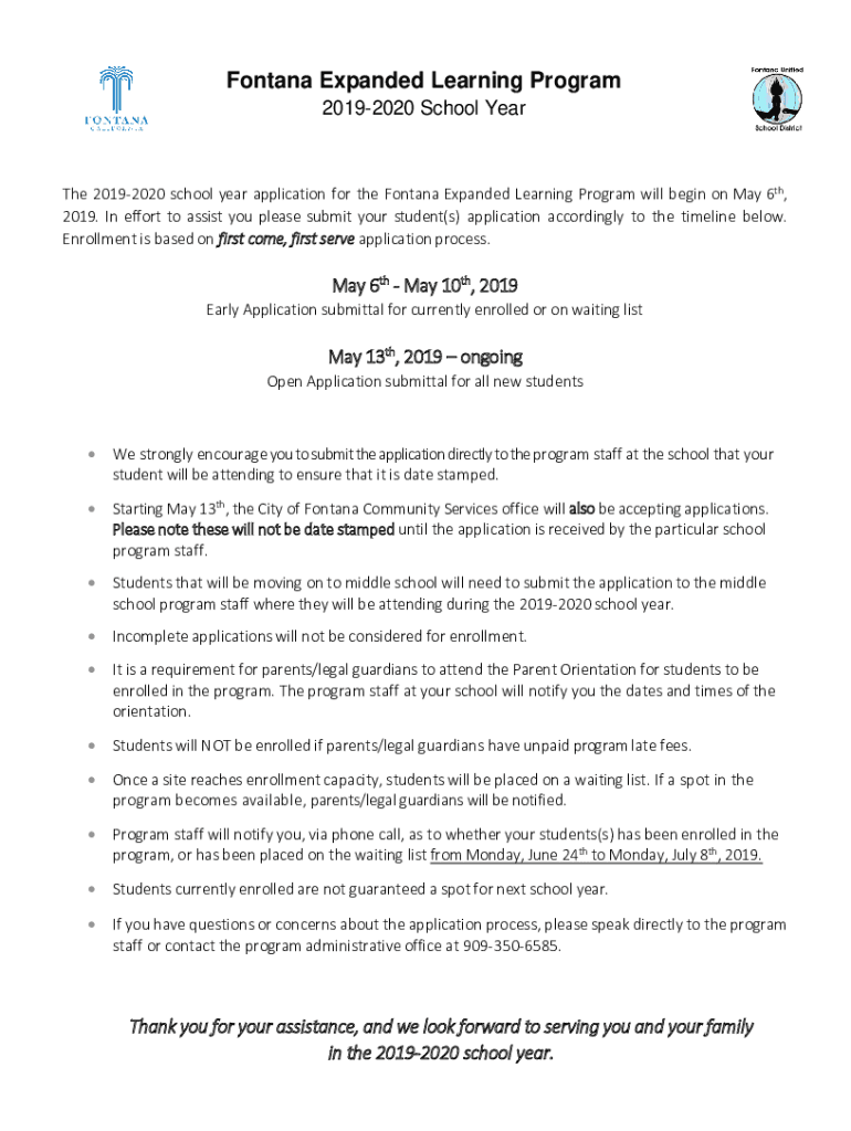 Fillable Online Fontana Expanded Learning Program Fax Email Print ...