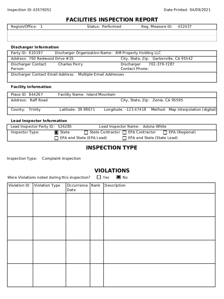 Fillable Online CIWQS inspection report form for Melvoin Trinco APN 022 ...