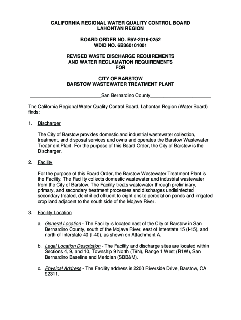 Fillable Online REVISED WASTE DISCHARGE REQUIREMENTS FOR THE ...