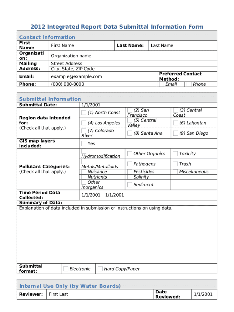 2010 303(d)/305(b) Data Submission Cover Sheet Doc Template | pdfFiller