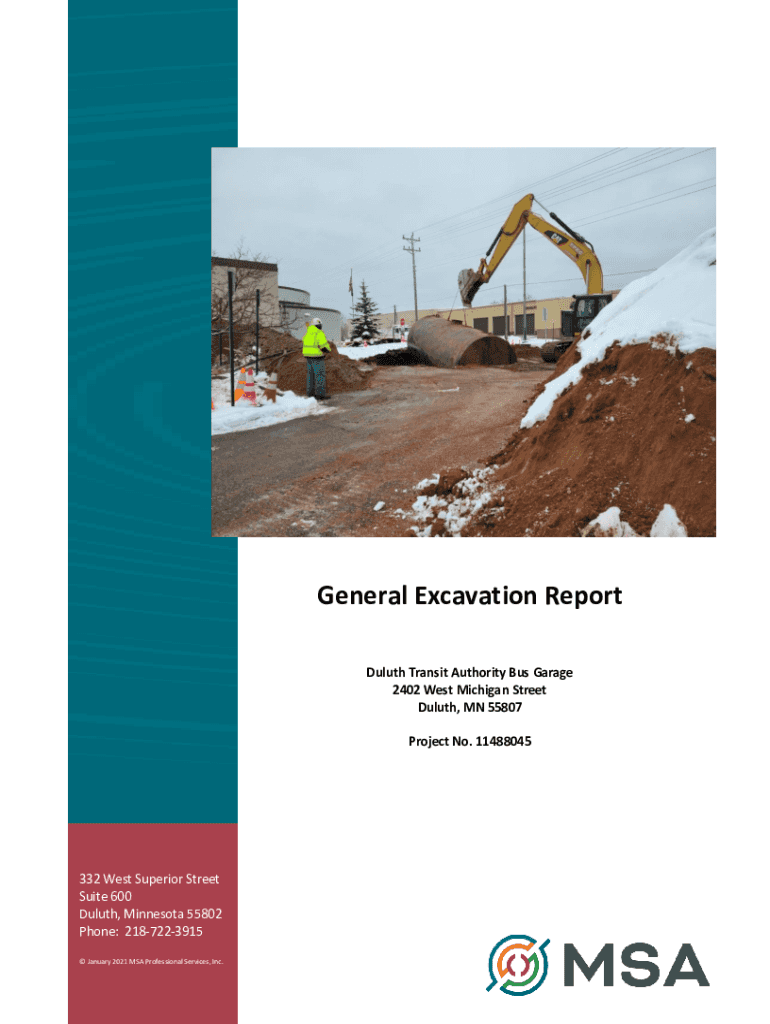 Fillable Online General Excavation Report - duluthtransit.com Fax Email ...