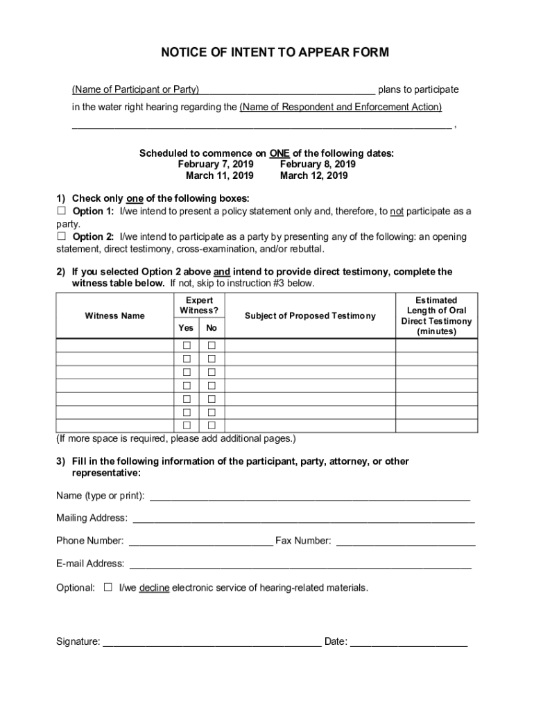 Fillable Online NOTICE OF INTENT TO APPEAR FORM - California Fax Email ...