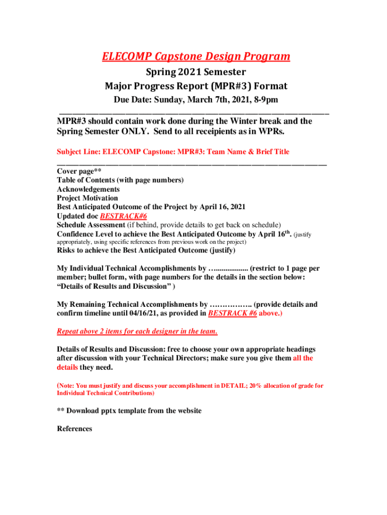 Fillable Online Major Progress Report (MPR#3) Format Fax Email Print ...