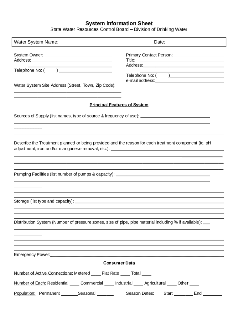 System Ination Sheet - State Water Resources Control ... Doc Template ...