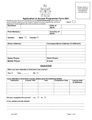 Fillable Online Fillable Online Application to Access Programme Form ...