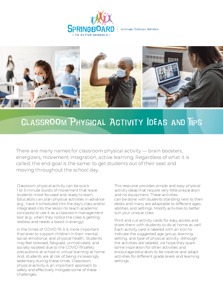 Fillable Online Classroom Physical Activity Ideas and Tips. Classroom ...