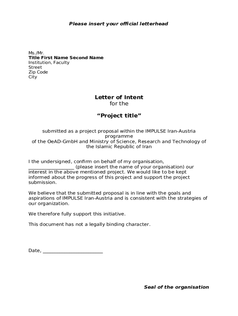 LETTER OF INTENT FOR THE PARTICIPATION IN THE PROJECT Doc Template ...