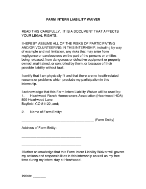 Fillable Online Liability Waiver - Farm Interns Fax Email Print - pdfFiller