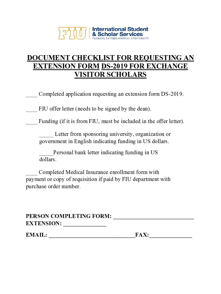Fillable Online isss fiu DOCUMENT CHECKLIST FOR REQUESTING AN EXTENSION ...