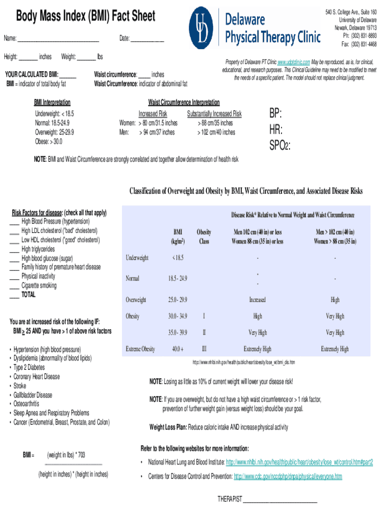 Fillable Online sites udel Body Mass Index (BMI) Fact Sheet for Elderly ...