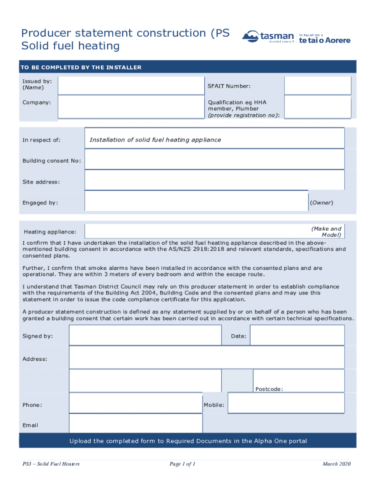 Fillable Online Producer statement construction (PS3) Solid fuel ...