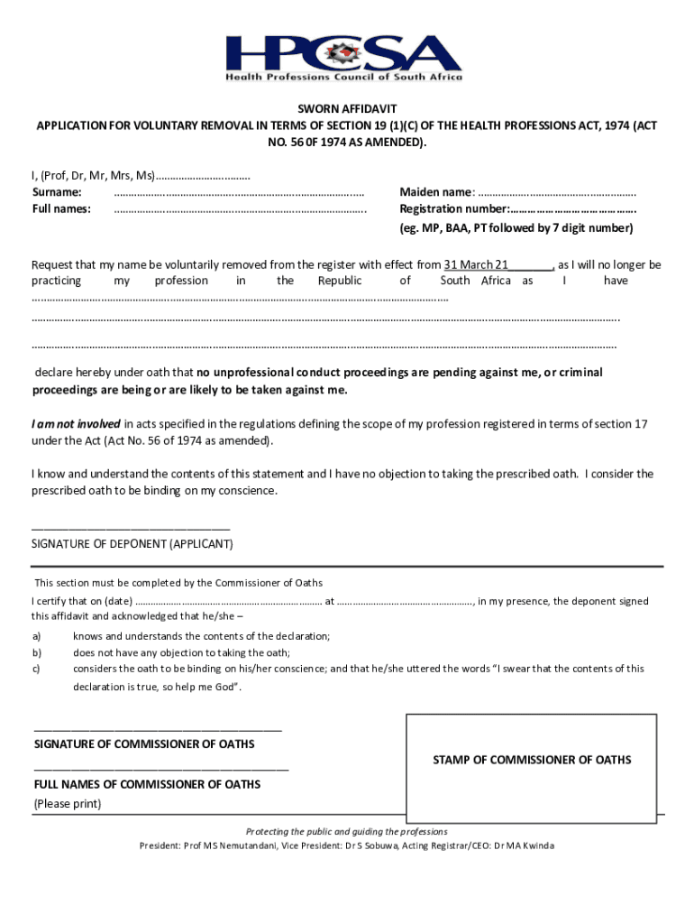 Fillable Online Sworn Affidavit Hpcsa - Fill and Sign Printable ...