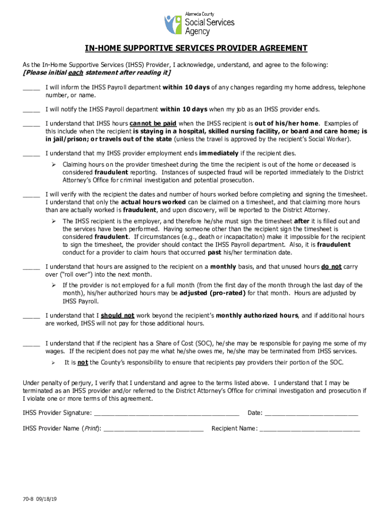 Fillable Online IN-HOME SUPPORTIVE SERVICES PROVIDER AGREEMENT Fax ...