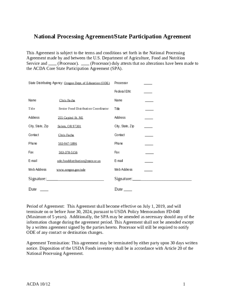 NATIONAL PROCESSING AGREEMENT (NPA) STATE PARTICIPATION ... Doc ...