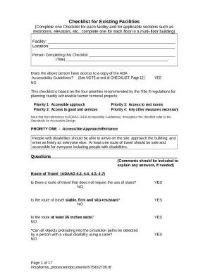 Checklist for Existing Facilities version 2 - ADA Doc Template | pdfFiller
