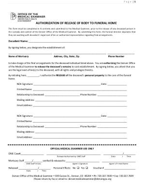 Fillable Online Release of Body Form Fax Email Print - pdfFiller