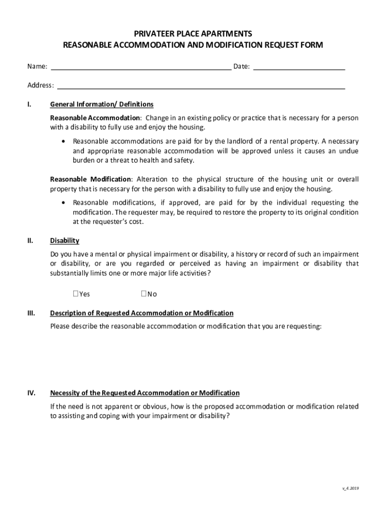 Fillable Online UNO - Reasonable Accommodation and Modification Request ...