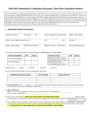 Fillable Online 2018-2019 Institutional Verification Document / Data Sheet ... Fax Email Print ...