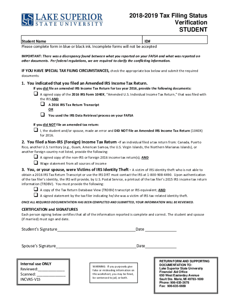 Fillable Online Page 1 2018-2019 Verification Worksheet Dependent Student Fax Email Print ...