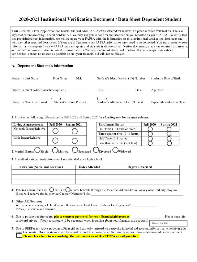 Fillable Online 2022 2023 Verification V5 Worksheet Dependent Student Fax Email Print - pdfFiller