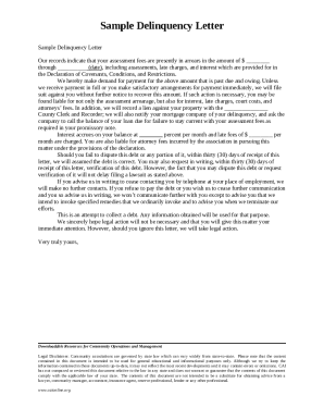 Online Sample Delinquency Letter - Property ... Doc Template | pdfFiller