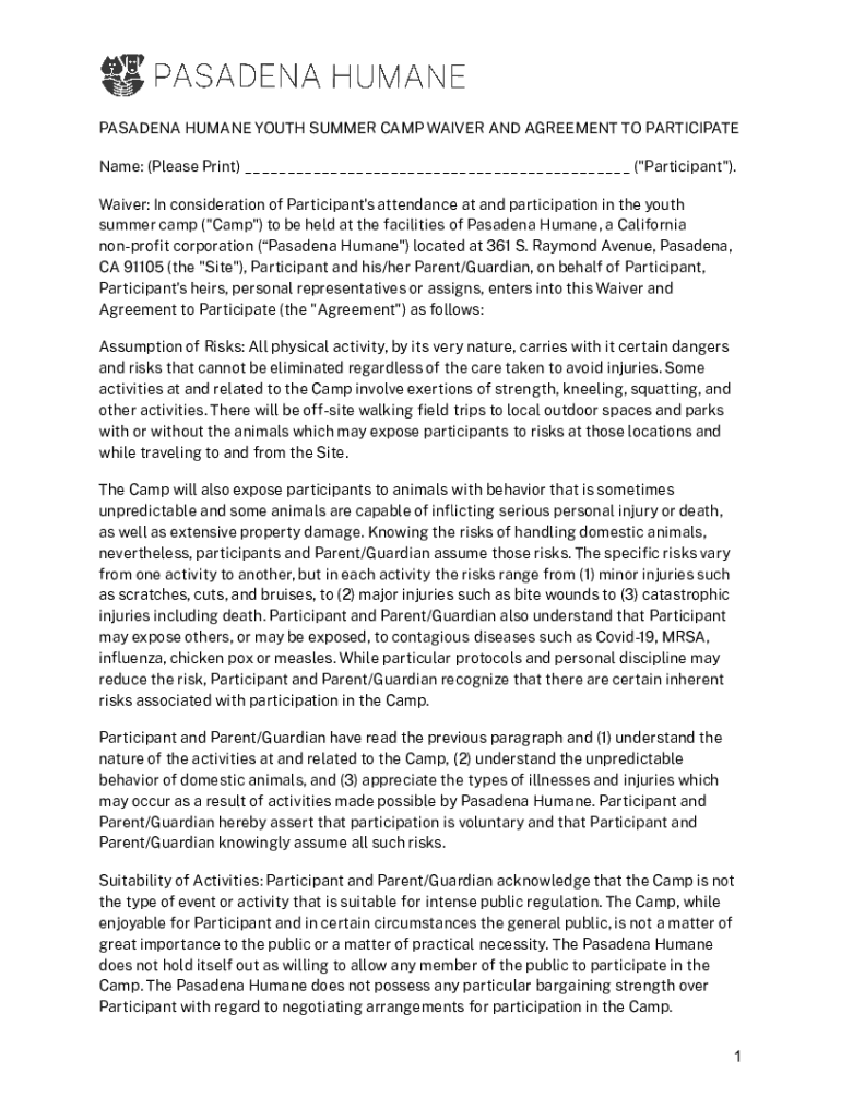 Fillable Online Summer Camp Waiver Fax Email Print - pdfFiller