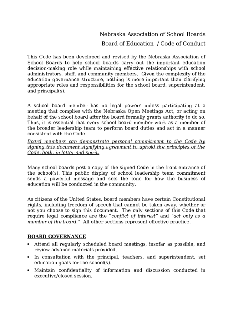 School Board Code of Conduct - nasbonline.org Doc Template | pdfFiller