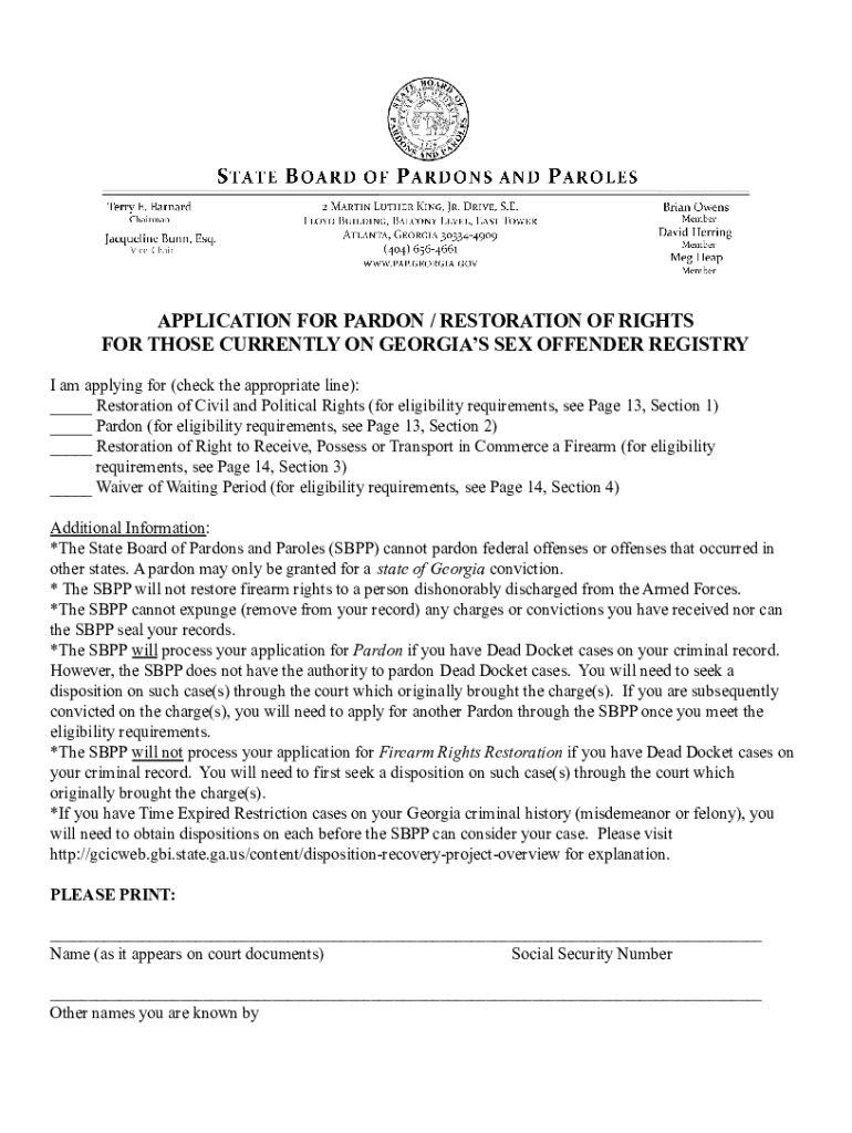Fillable Online FINAL Registered Sex Offender's Pardon Application ...
