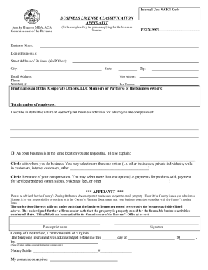 Fillable Online business license classification affidavit ...