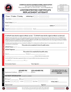 Fillable Online Affidavit for Lost or Destroyed Certificate Fax Email ...
