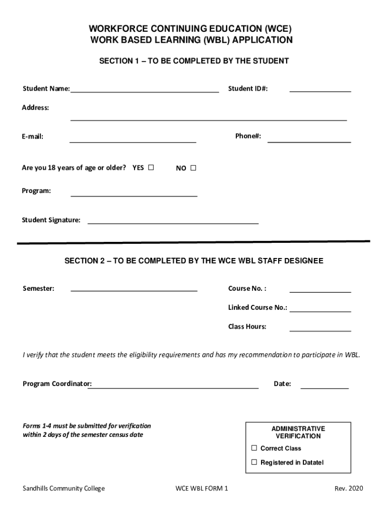 Fillable Online Fillable WORKFORCE CONTINUING EDUCATION (WCE) WORK BASED ... Fax Email Print ...