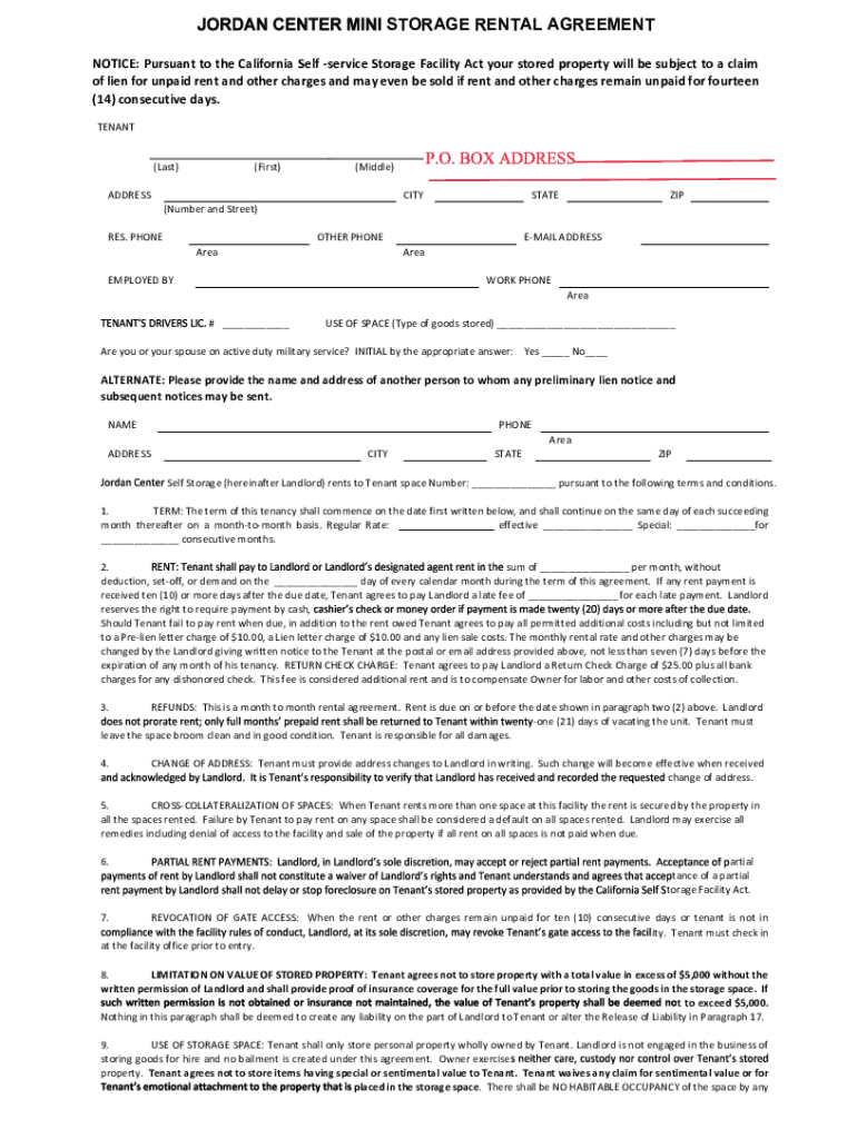 Fillable Online Enforcing Your Storage Unit Agreement - Kimball Tirey ...