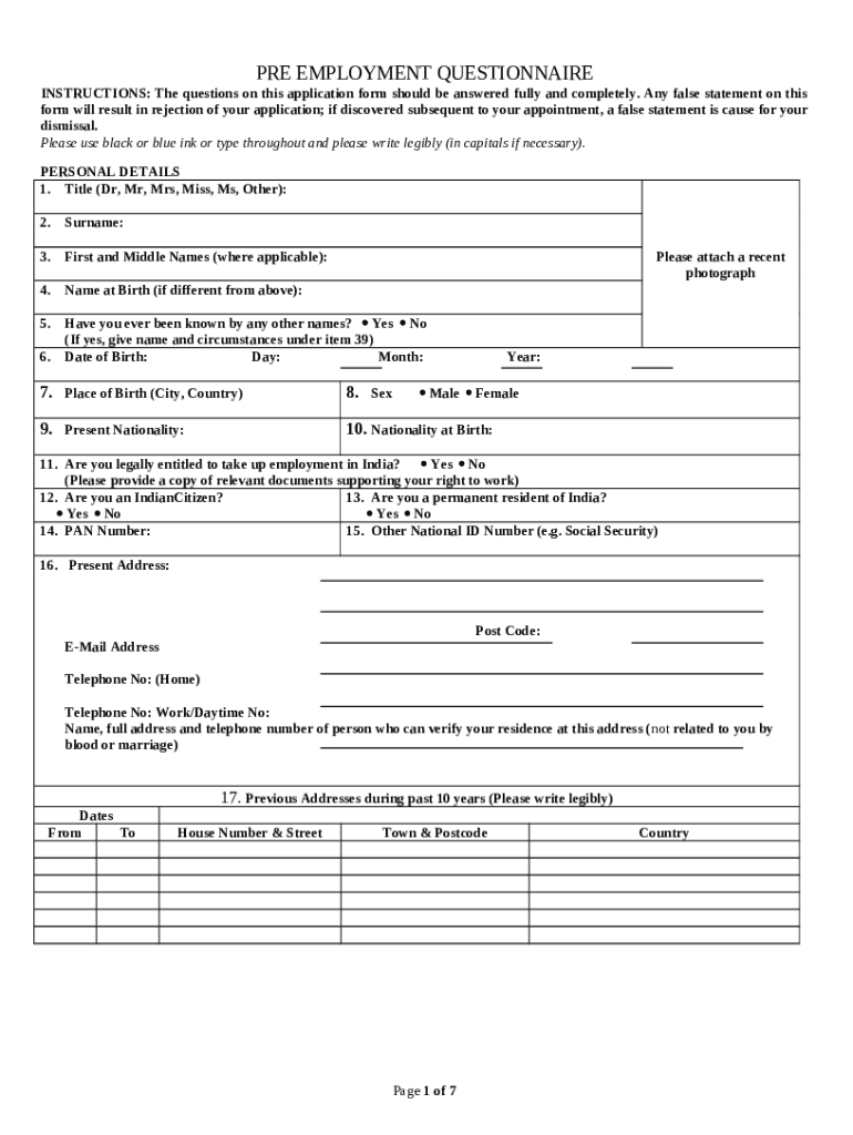 Application for Employment & Examination PDF Doc Template | pdfFiller