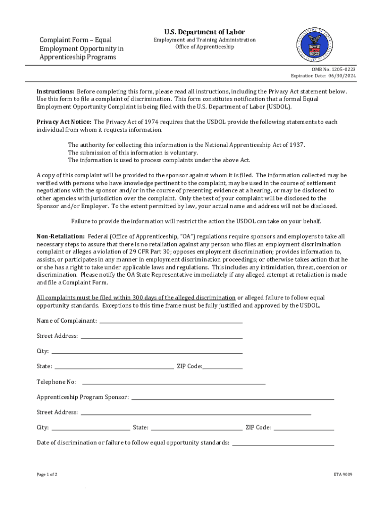 Fillable Online ETA Form 9039. ETA Form 9039 Fax Email Print - pdfFiller