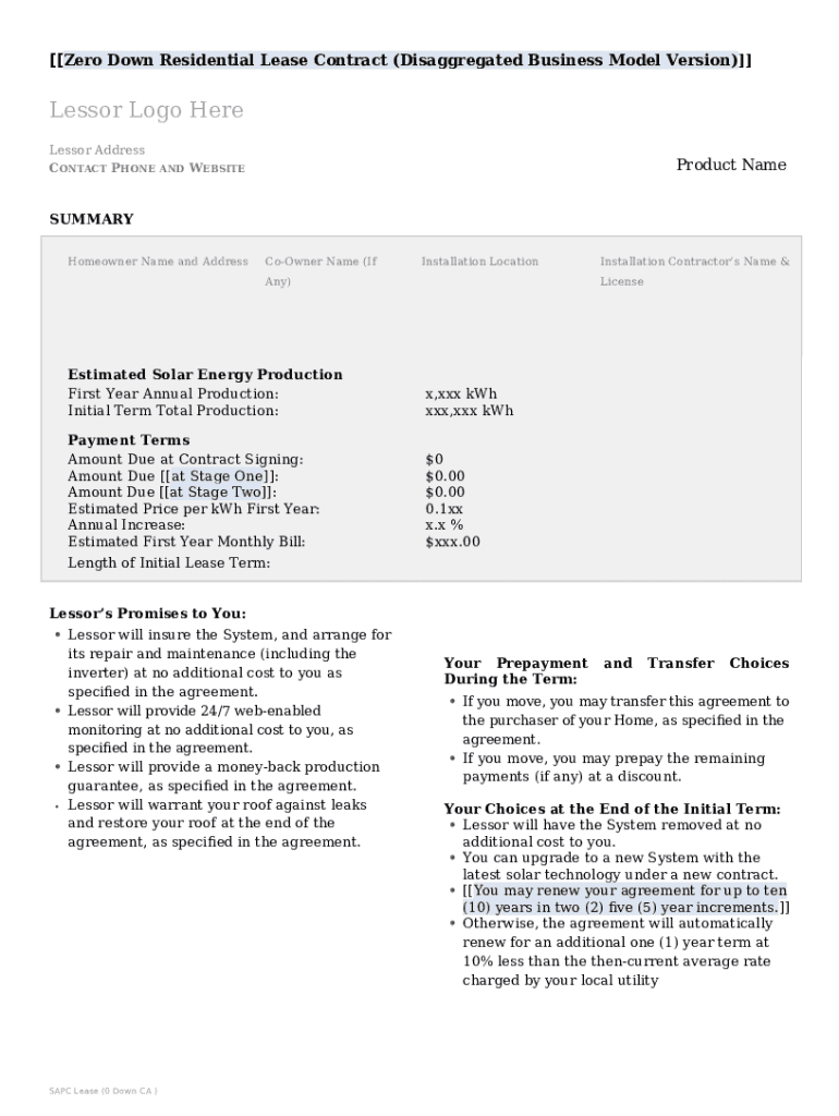 Zero-percent down residential lease for a disaggregated business model ...