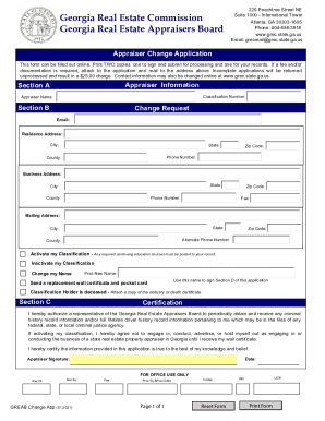 Fillable Online grec state ga Appraiser Change Application Section A ...
