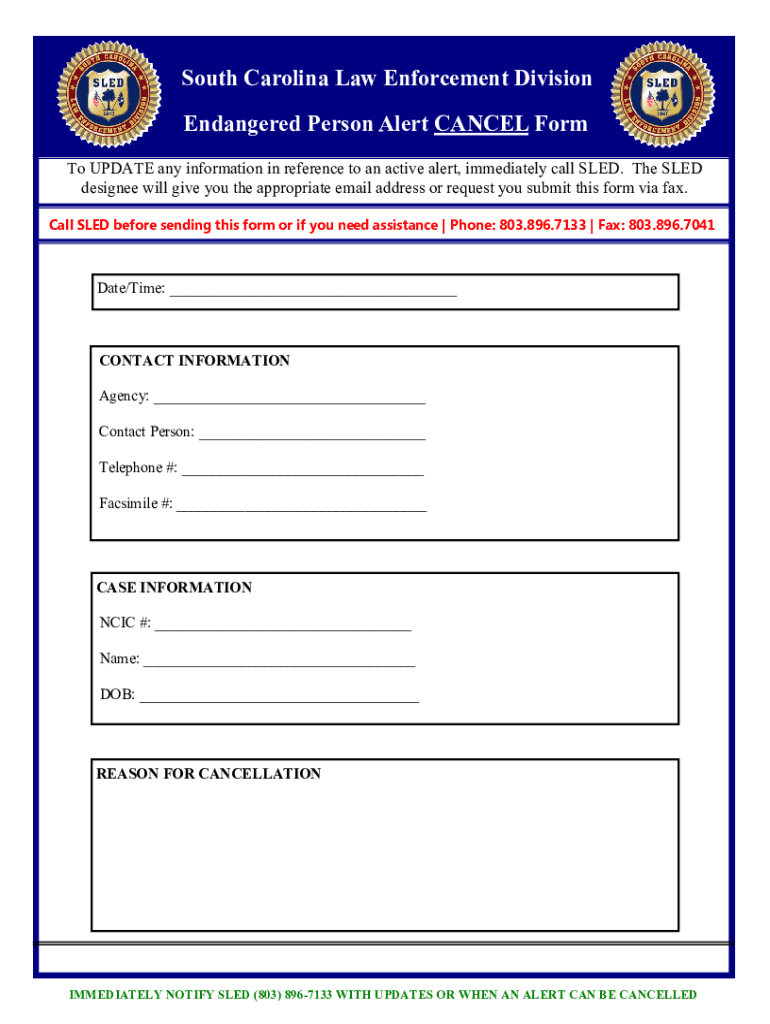 Fillable Online www.sled.sc.govformsendangeredSouth Carolina Law ...